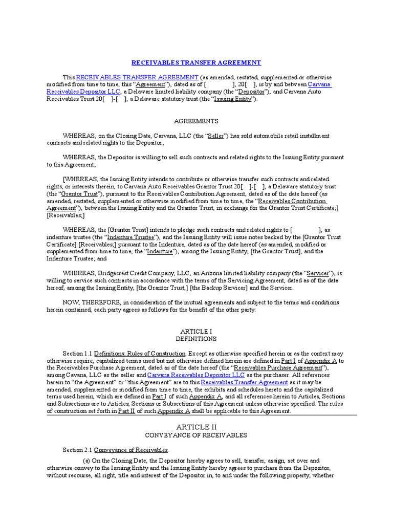 Receivables Transfer Agreement - Sample 1 | PDF | Alternative Dispute ...