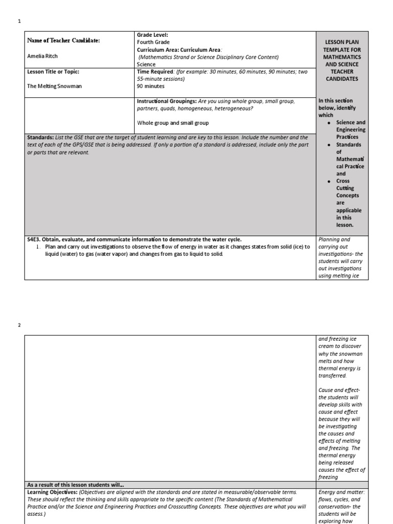 Ambitious Science Lesson Plan | PDF | Melting Point | Heat