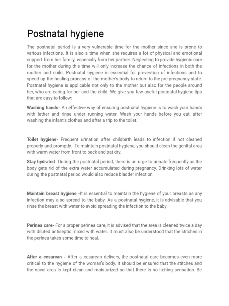 Postnatal Hygiene | PDF | Hygiene | Postpartum Period