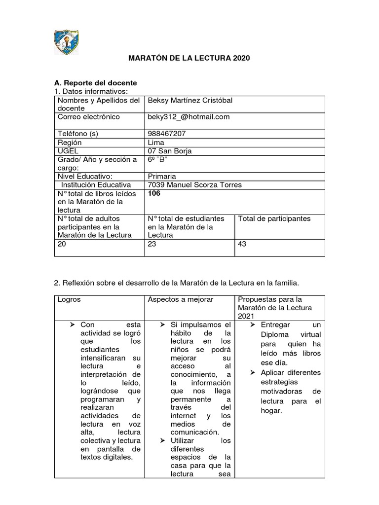 Informe de Maratón de Lectura | PDF | Comunicación | Aprendizaje