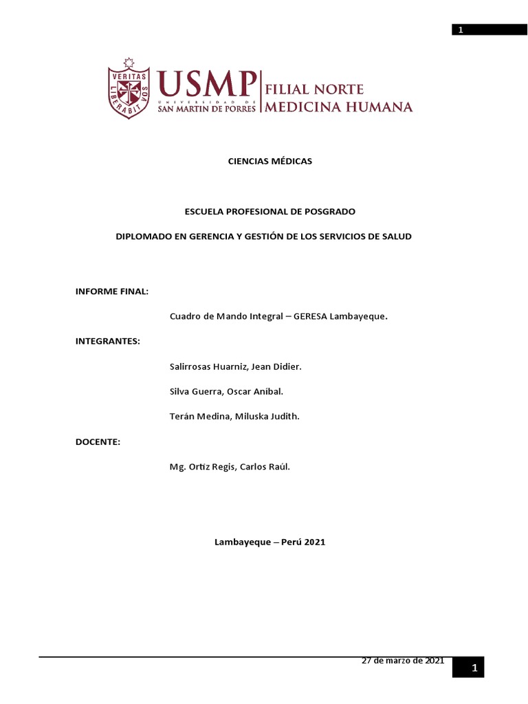 Informe Final Cuadro Mando Integral | PDF | Business | Producto (Negocio)