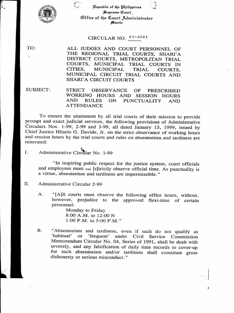 OCA Circular No. 63 2001 | PDF