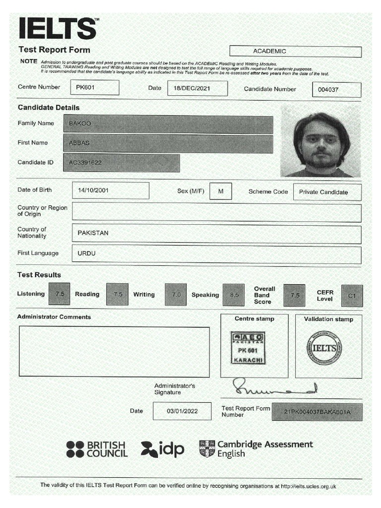 IELTS - Test Report Form (1) - Compressed | PDF