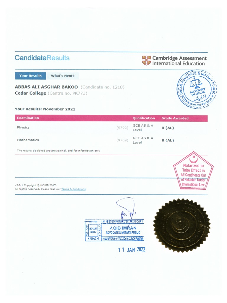 GCE Advanced Level (Certificate of Provisional Results) | PDF
