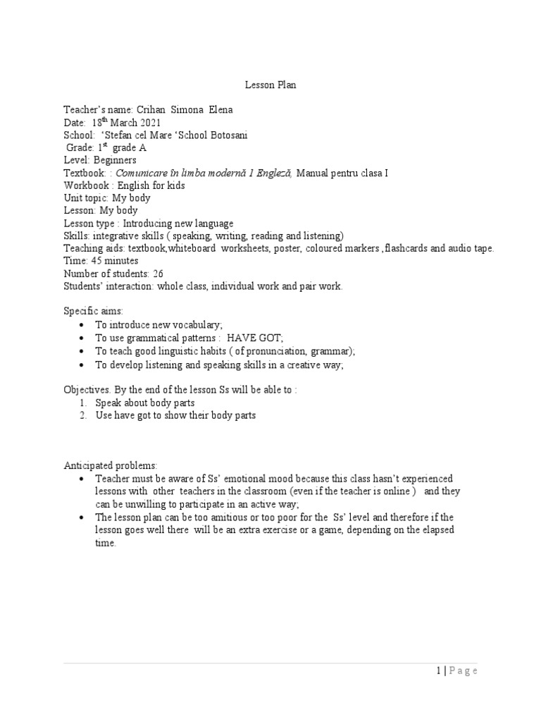 Lesson Plan 1st GRADE A | PDF | Lesson Plan | Teachers