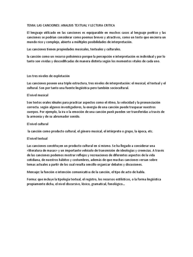 Analisis de Las Canciones | PDF | Canciones | Amor