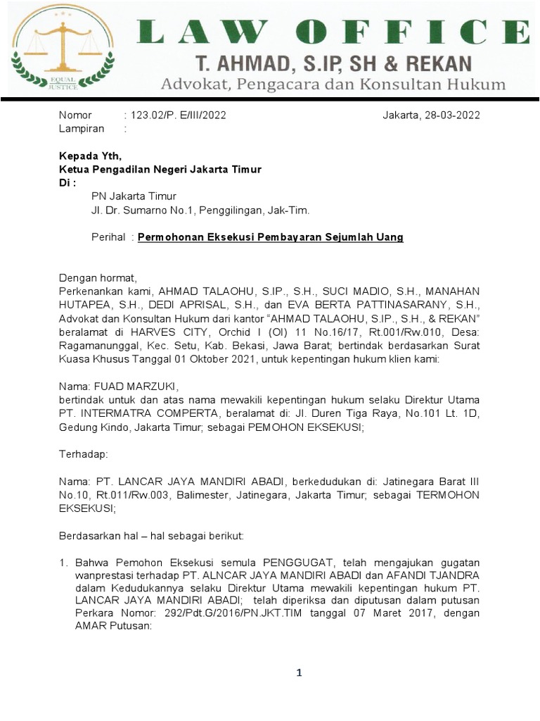 Permohonan Eksekusi | PDF