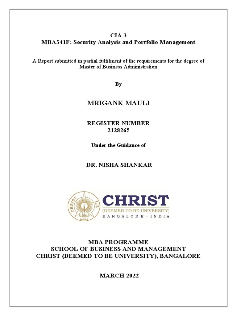 MBA Portfolio Management Report | PDF | Sharpe Ratio | Beta (Finance)
