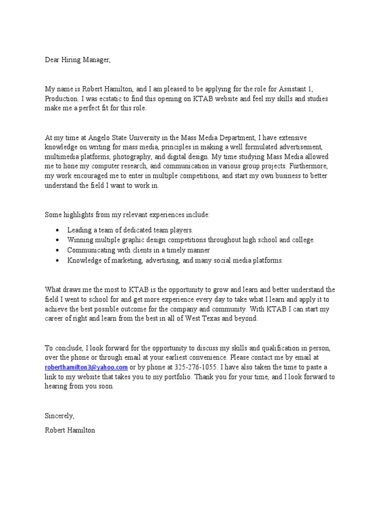 Dear Hiring Manager | PDF