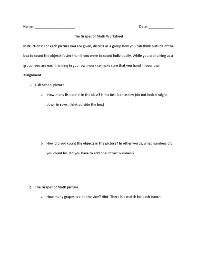 Grapes of Math Worksheet Activities | PDF