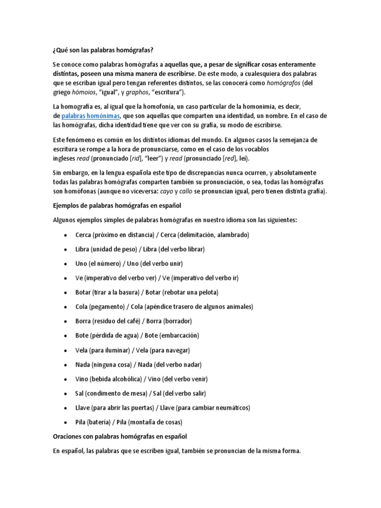 Palabras Homógrafas y Ejemplos | PDF | Lingüística | Verbo