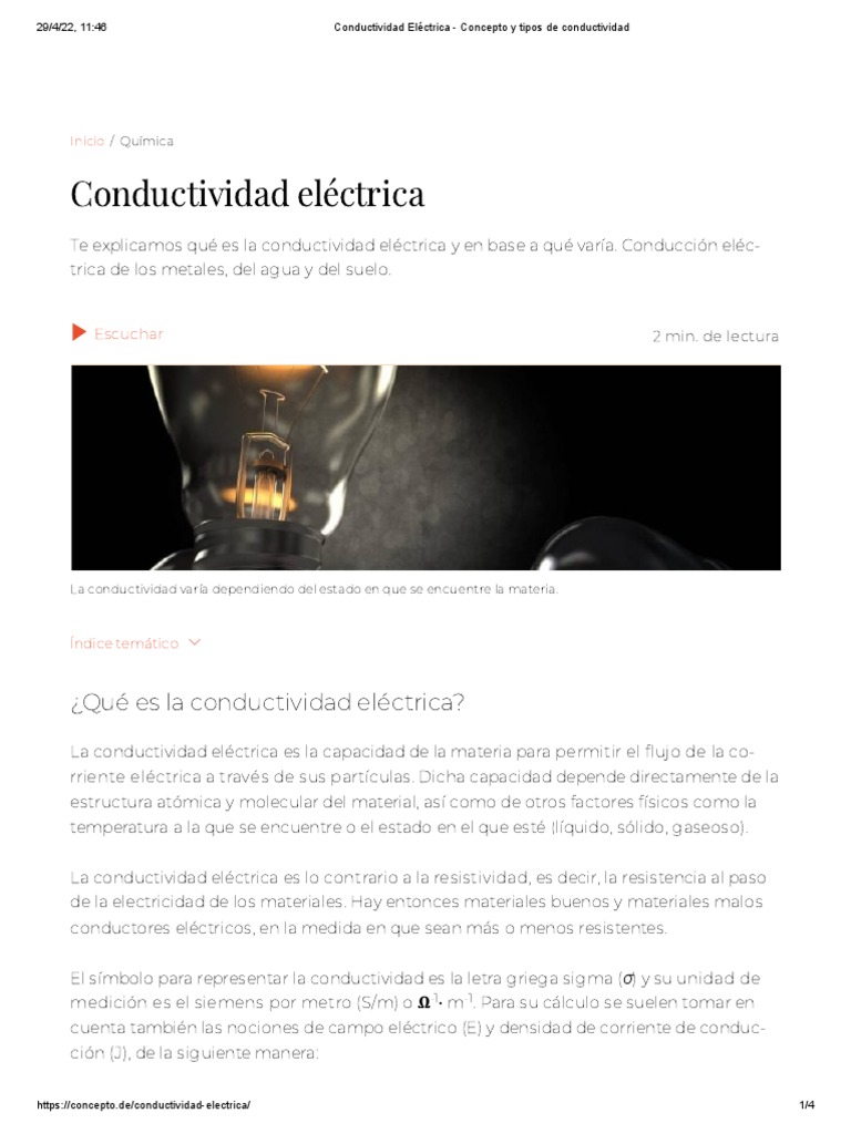 Conductividad Eléctrica - Concepto y Tipos de Conductividad | PDF ...