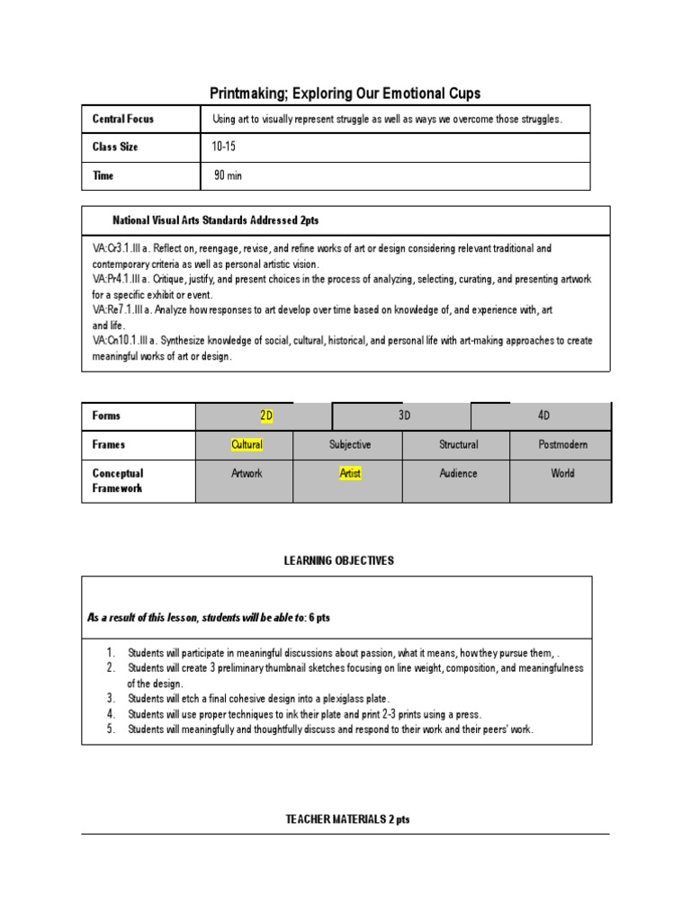 Printmaking Lesson Plan | PDF | Printmaking | Design
