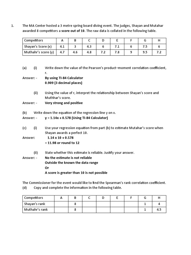 Worksheet | PDF | Spearman's Rank Correlation Coefficient | Scientific ...