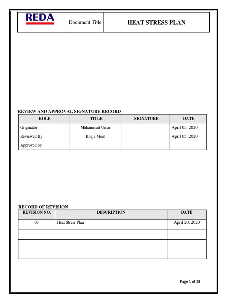 Heat Stress Prevention and Management Plan | PDF | Hyperthermia | Water
