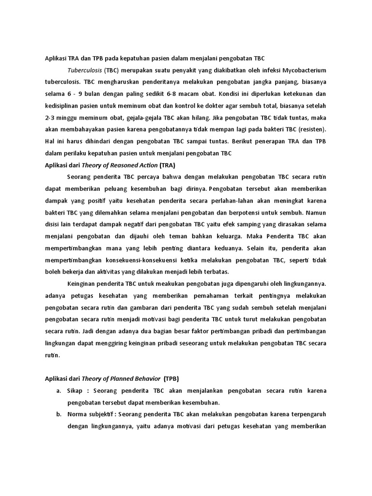 Kepatuhan Pasien TBC: TRA & TPB | PDF