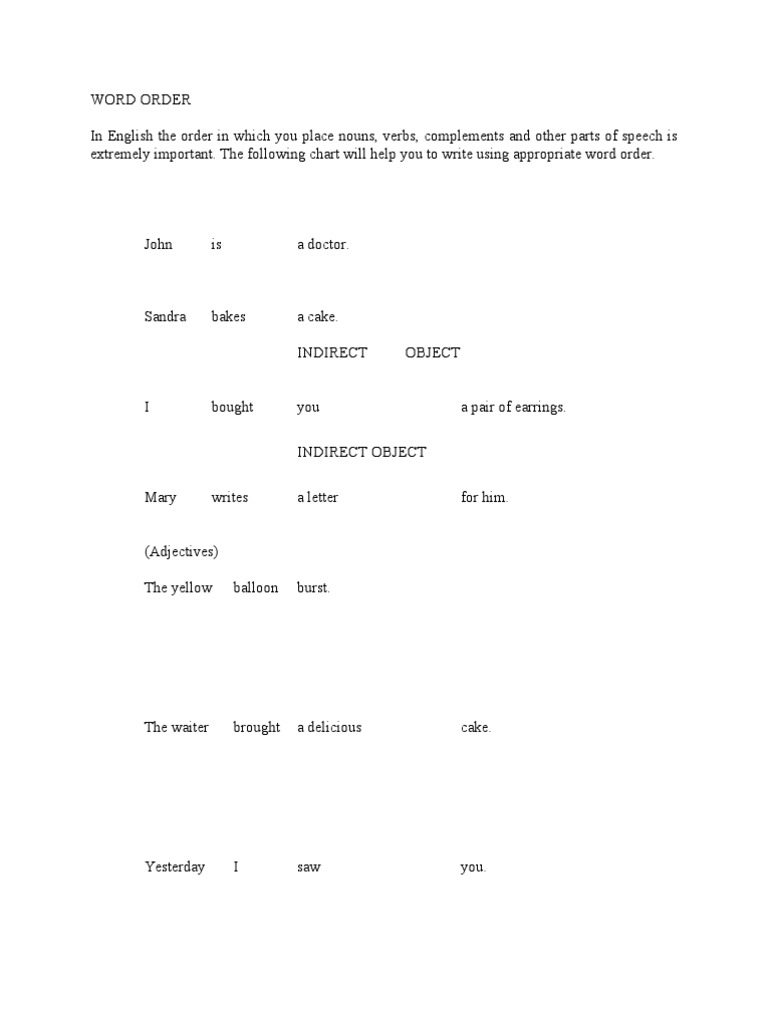 Sentence Word Order | PDF