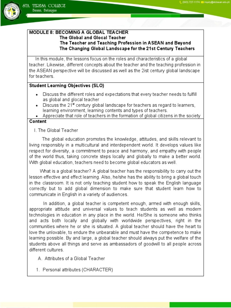 Module 9 - On Becomimg A Global Glocal Teacher | PDF | Learning | Teachers