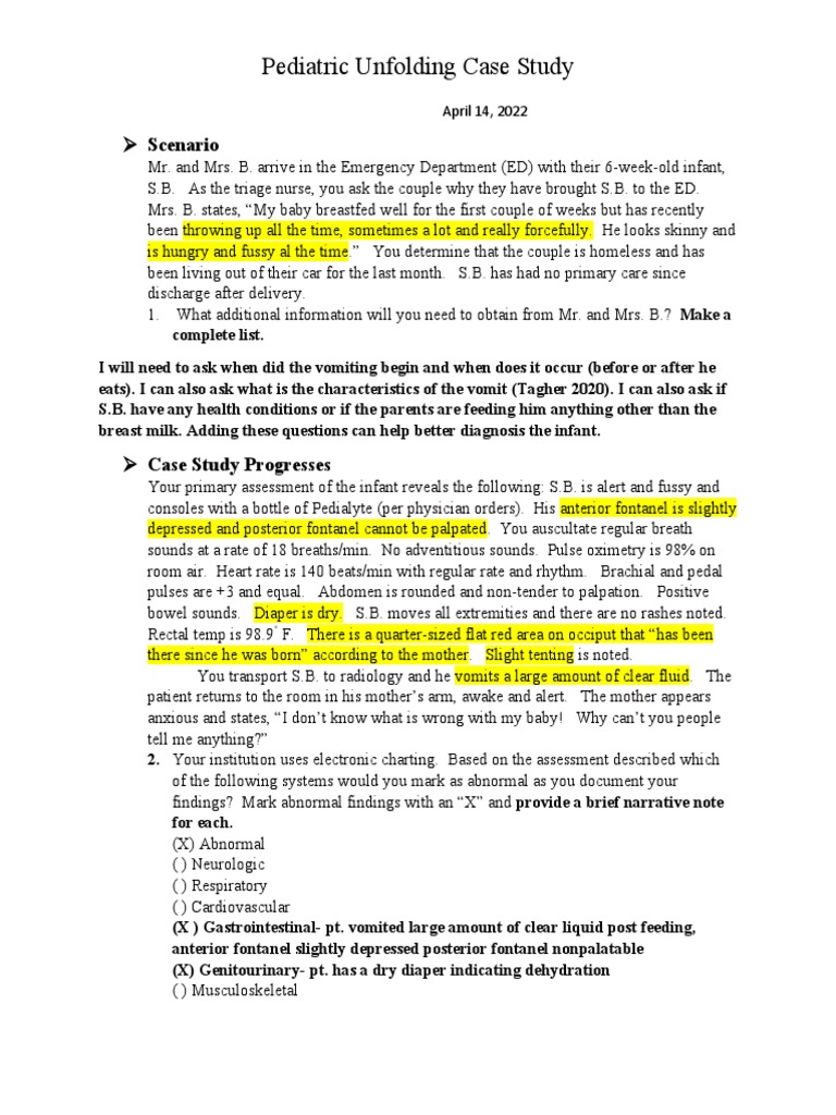 Pediatric Unfolding Case Study | PDF | Breastfeeding | Health Sciences