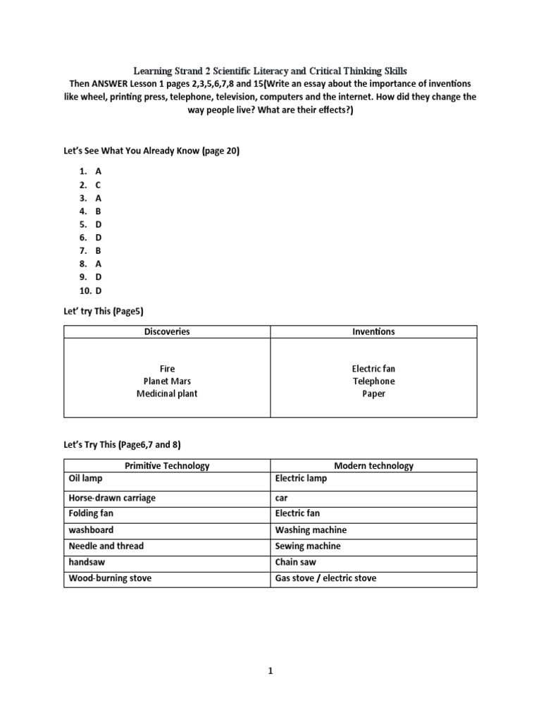 Learning Strand 2 Scientific Literacy and Critical Thinking Skills ...