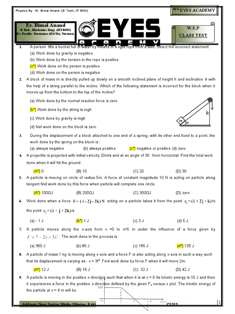 Er. Bimal Anand: W.E.P Class Test | PDF | Force | Acceleration