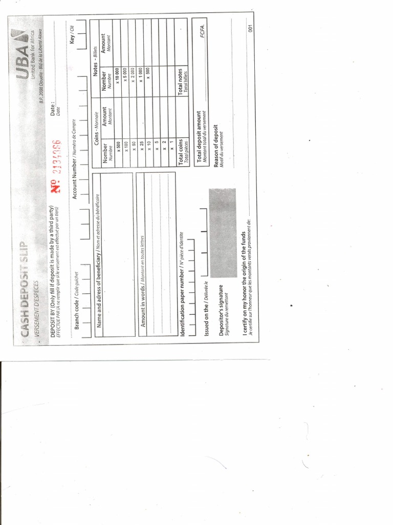 UBA Cash Deposit Slip | PDF