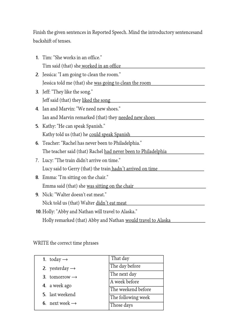 Worksheet Reported Speech | PDF