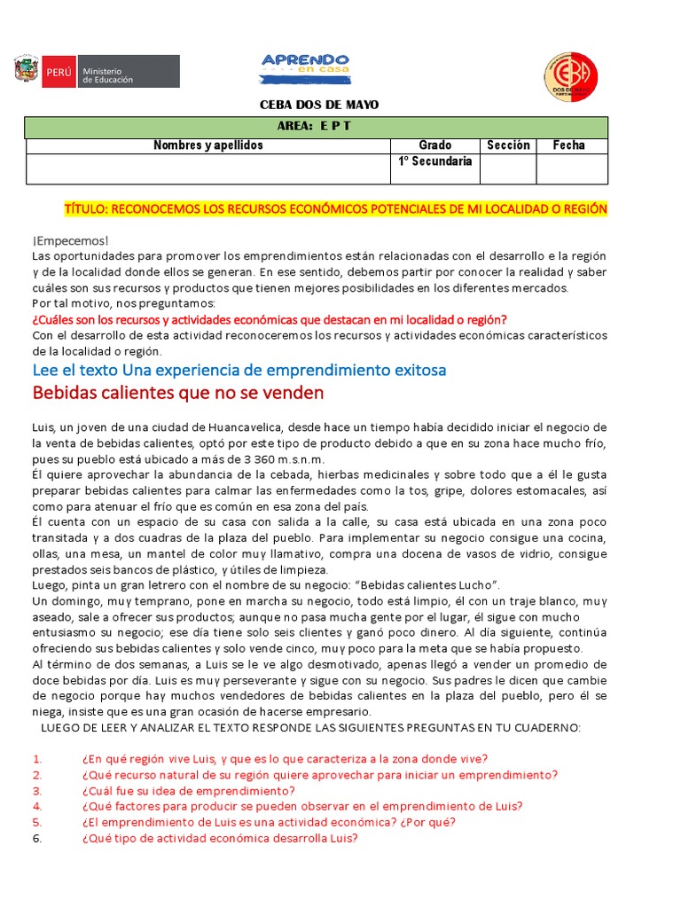 Actividad Ept 1ro Sec. #03 | PDF | Iniciativa empresarial