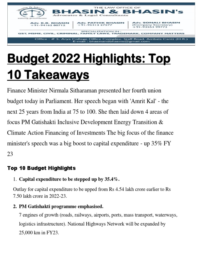 Budget 2022 Highlights | PDF