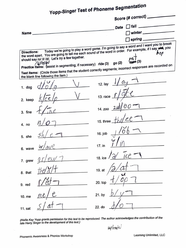 Yopp-Singer Test | PDF | Applied Linguistics | Cultural Assimilation