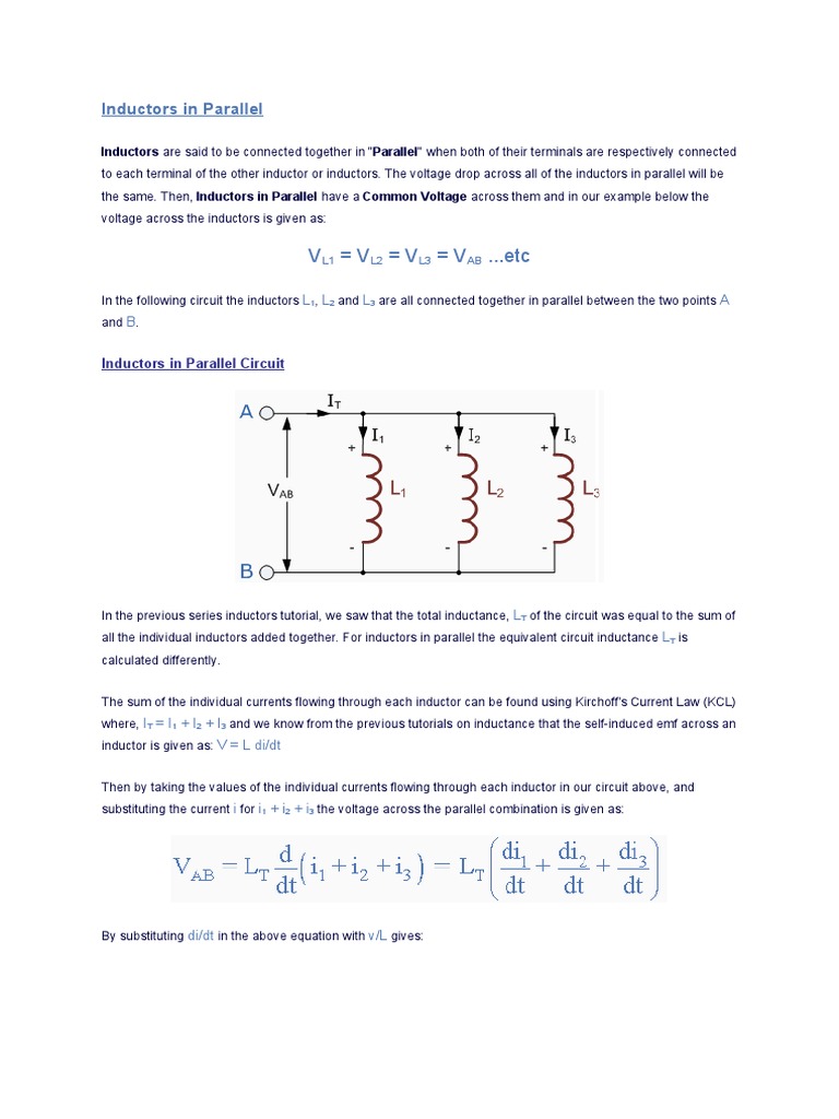 Inductors in Parallel | PDF | Inductance | Series And Parallel Circuits