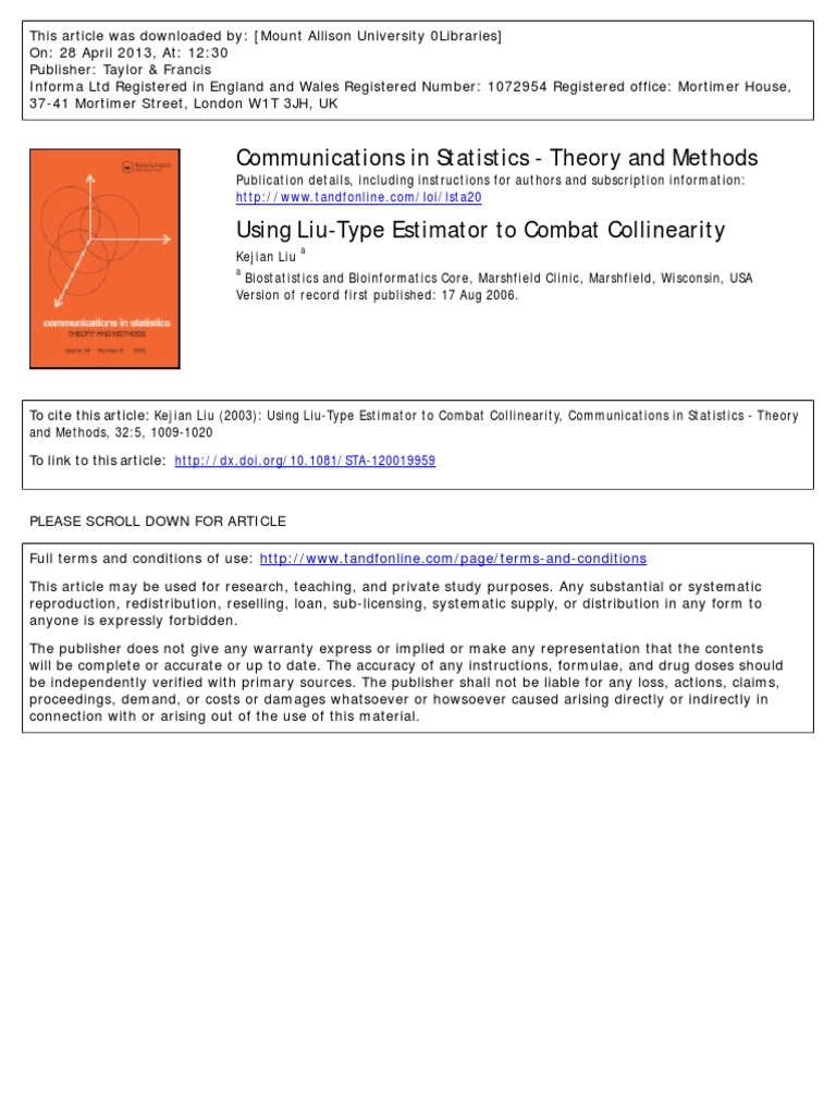 Communications In Statistics Theory And Methods Pdf Ordinary