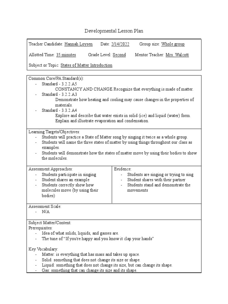 States of Matter Unit - All Lesson Plans | PDF | Liquids | Lesson Plan