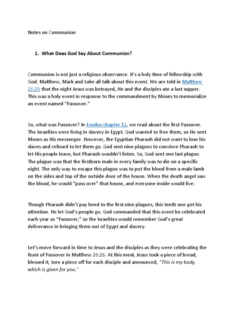 Notes On Communion | PDF | Eucharist | Jesus