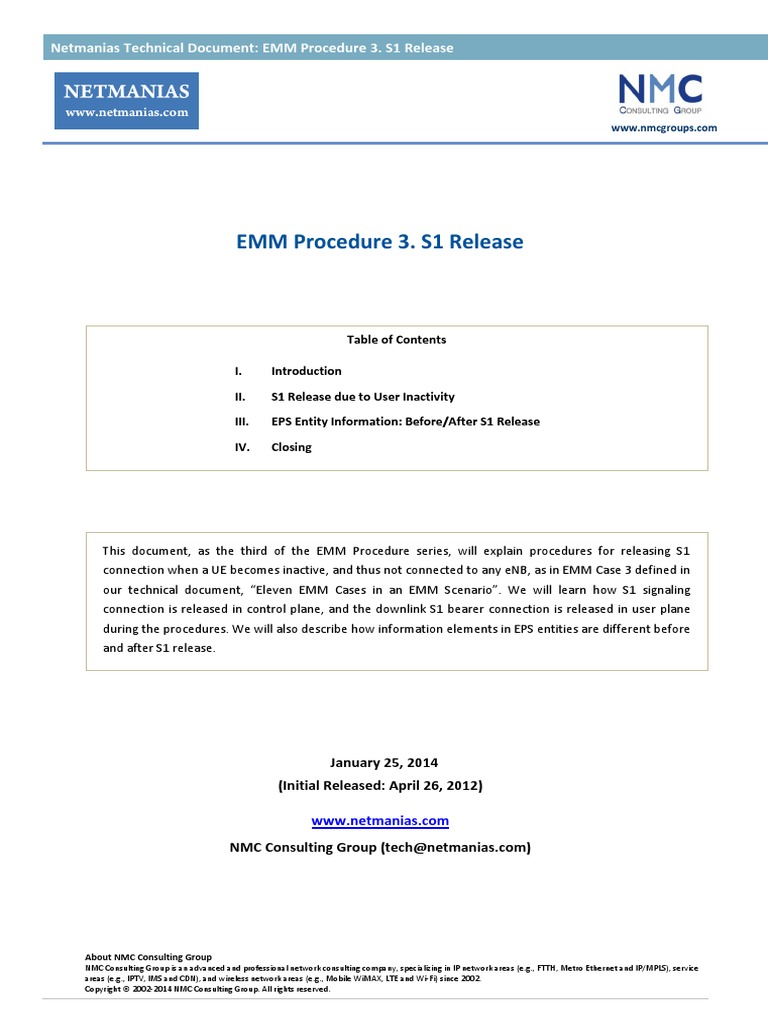 EMM Procedure - 3. S1 Release - 1 (En) | PDF | Wireless | Internet ...