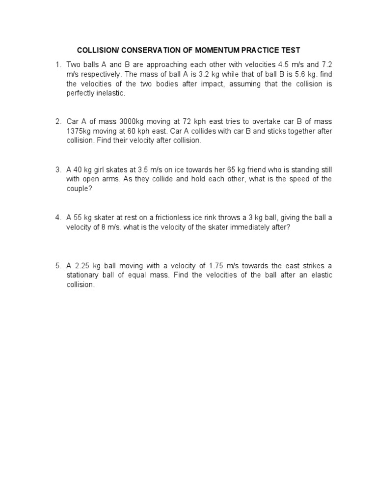 Collision Practice Test | PDF