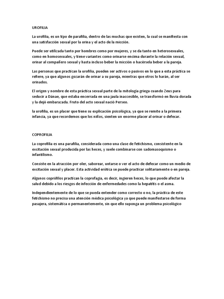 Urofilia Y Coprofilia Definición Y Prácticas Pdf