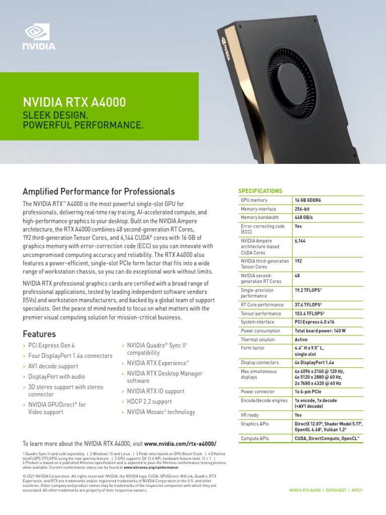 Nvidia RTX A4000 Datasheet | PDF | Graphics Processing Unit | Computer Hardware