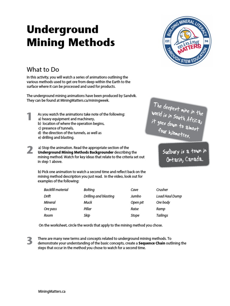 Underground Mining Methods | PDF | Mining | Secondary Sector Of The Economy