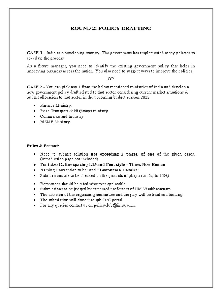 Round 2: Policy Drafting: CASE 1 - India Is A Developing Country. The ...