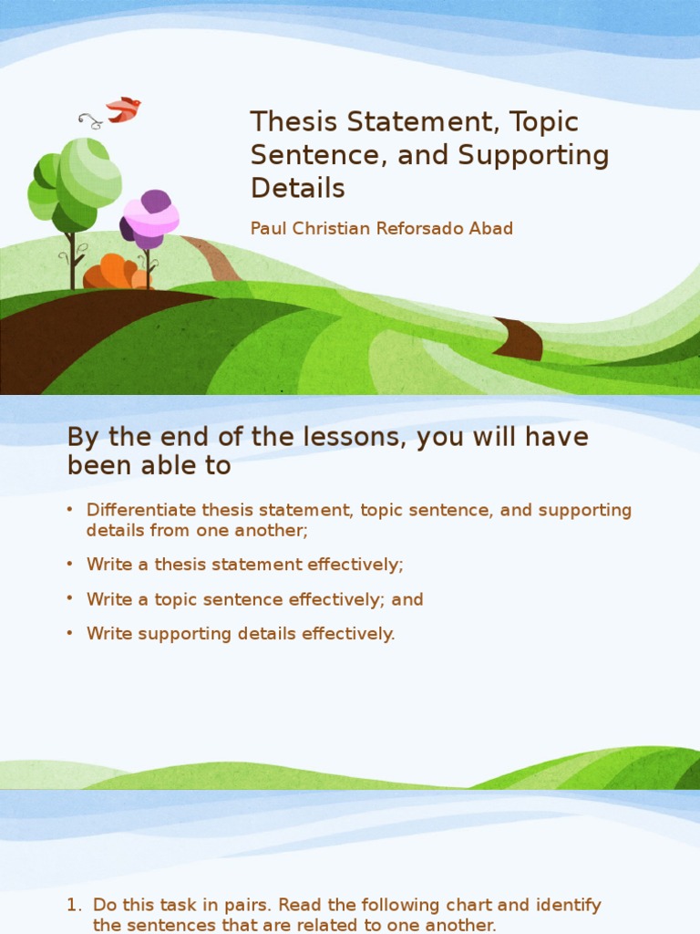 Thesis Statement, Topic Sentence, and Supporting Details: Paul ...
