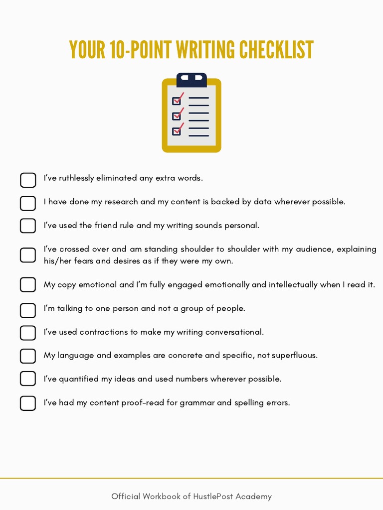 Your 10-Point Writing Checklist: Official Workbook of Hustlepost ...