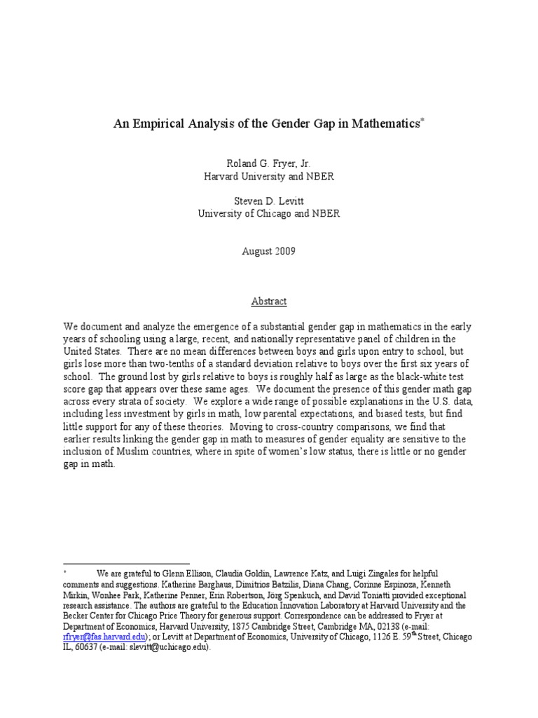 Gender Gap in Mathematics Achievement | PDF | Programme For ...