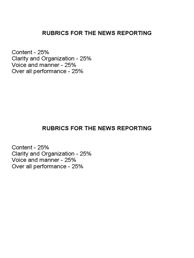 News Reporting Rubrics and Criteria | PDF | Business | Self-Improvement