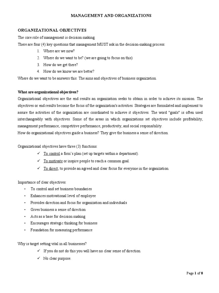 PoM Organizational Objectives | PDF | Goal | Business