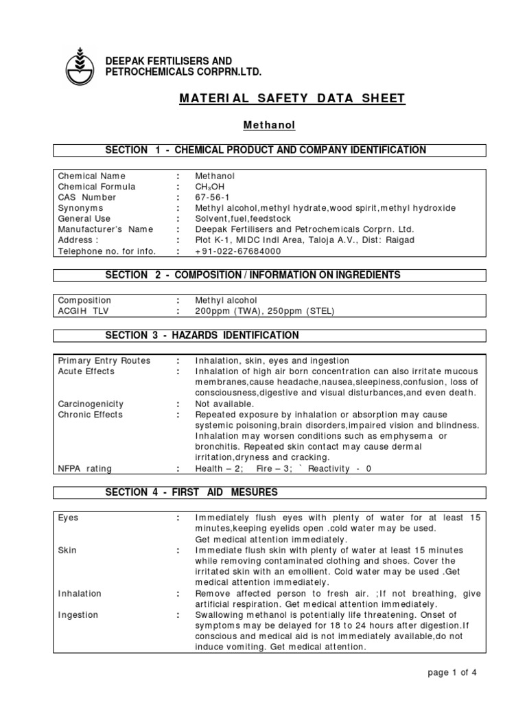 MSDS Methanol | PDF