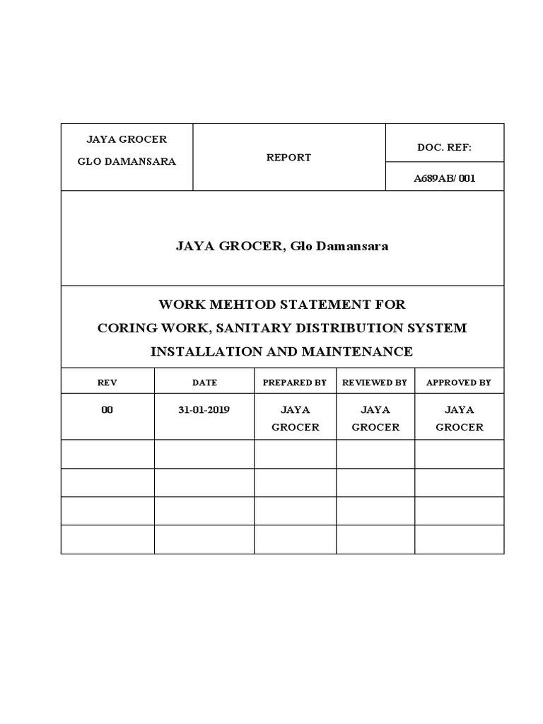 Method Statement of Coring Work & Pipe Installation & Maintenance | PDF ...