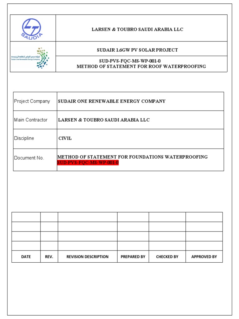 Foundation Waterproofing Method Statement | PDF | Personal Protective ...
