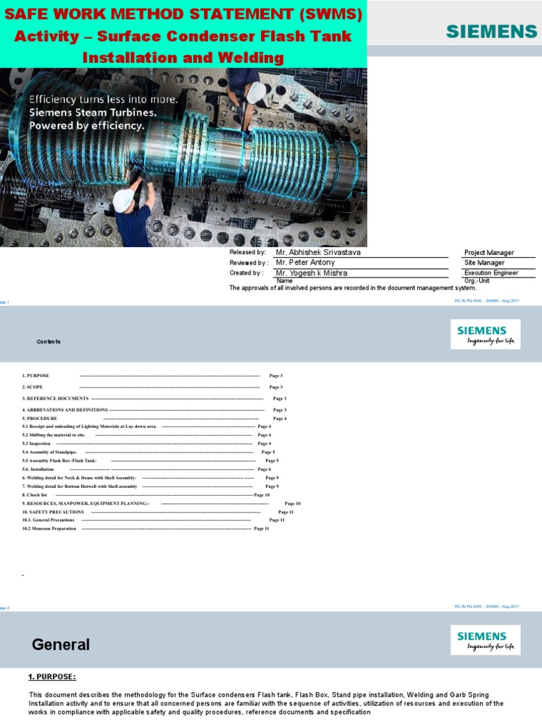 SWMS Surface Condenser Welding | PDF | Pipe (Fluid Conveyance) | Welding