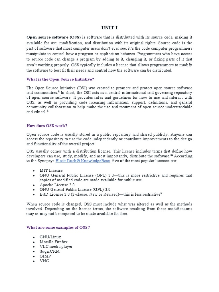 Open Source Software - Unit 1 | PDF | Free Software | Gnu
